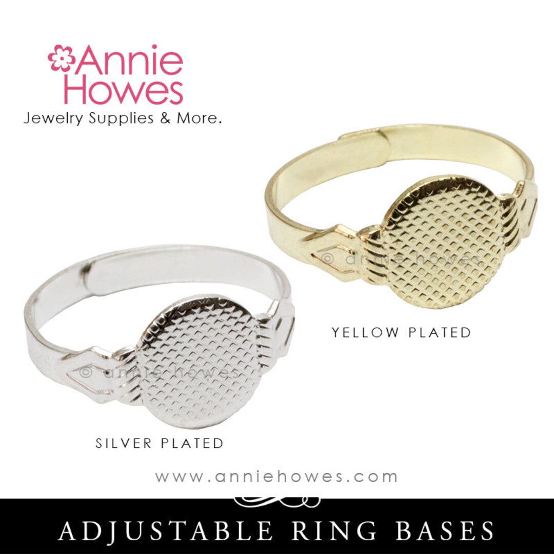 Nickel Silver or Yellow Plated Adjustable Ring Blanks With Glue Pad. 5 ...