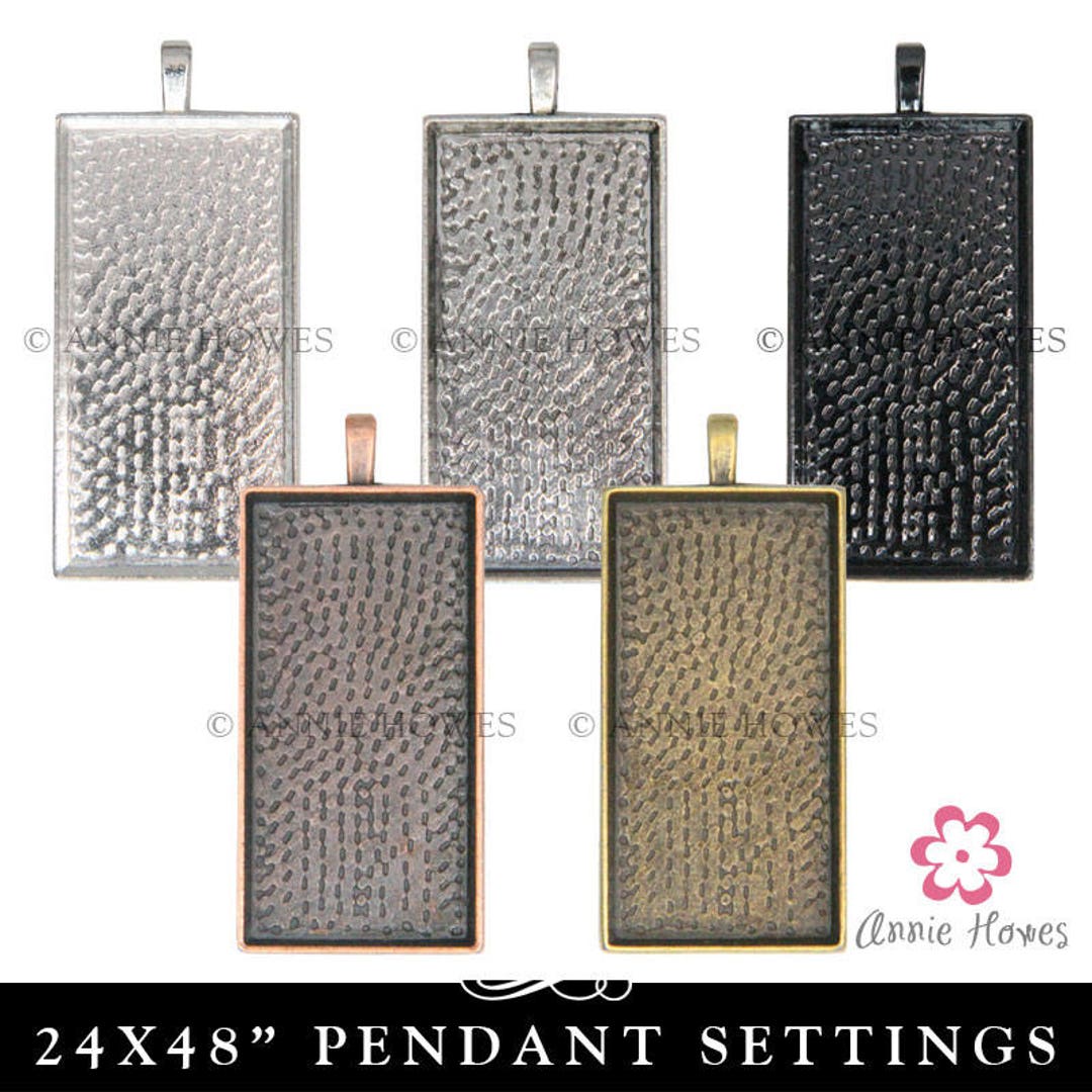 1x2 Inch Rectangle Pendant Settings Blanks. Fits 1x2 Glass. Silver ...