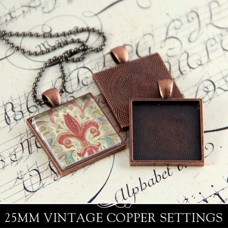 25mm Square Pendant Settings Blanks With Textured Back. 25mm - Etsy