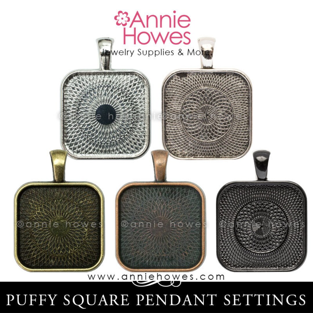 25mm Square Pendant Settings Blanks Setting Square PUFFY Style. 25mm or ...