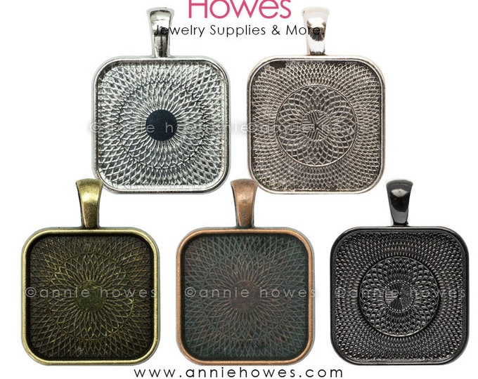 25mm Square Pendant Settings Blanks Setting Square PUFFY Style. 25mm or ...