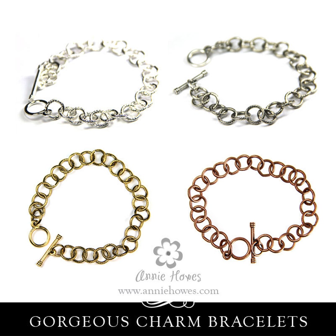 Charm Bracelet Looped Link Chain With Toggle Clasp in Silver, Gold, or ...