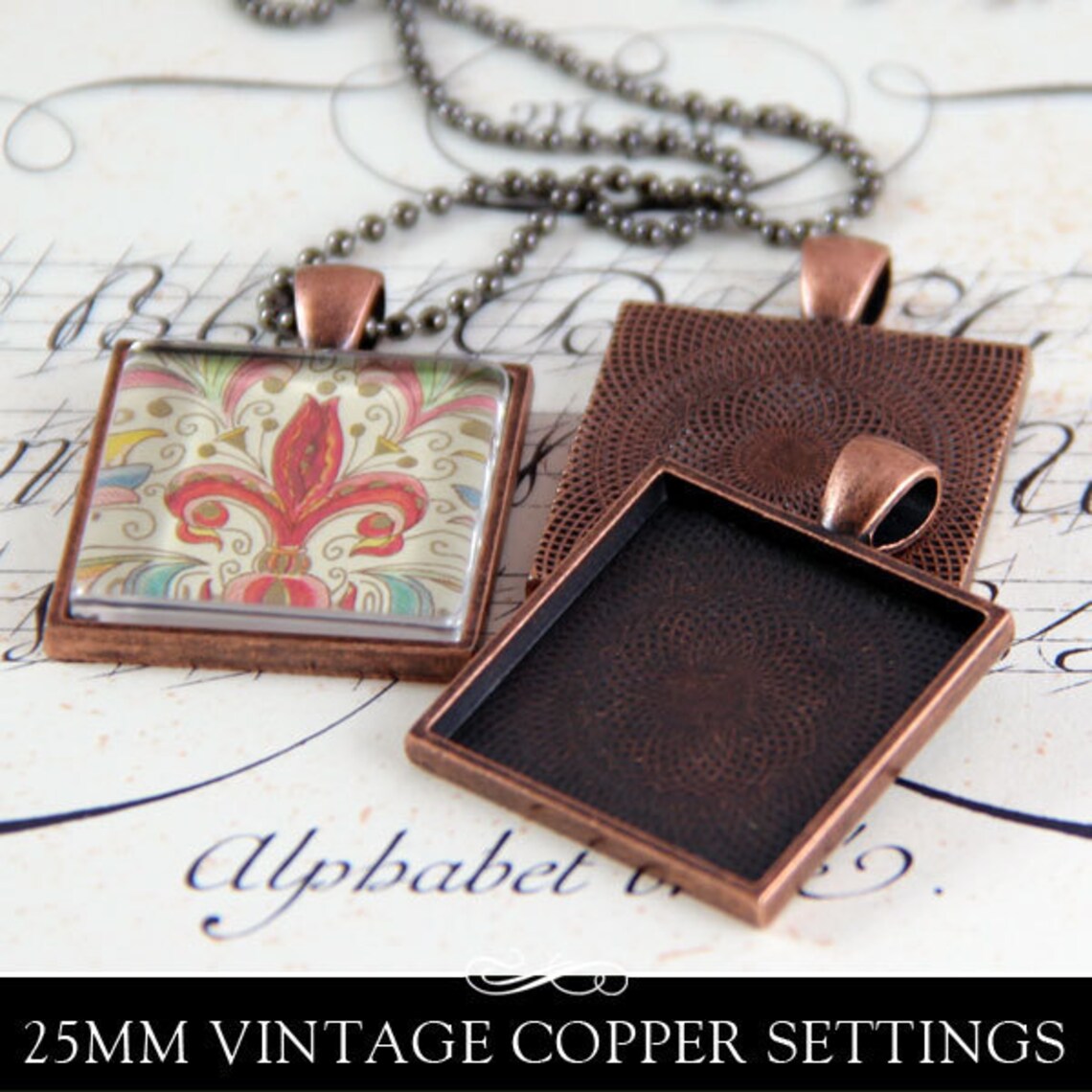 Square Pendant Settings Blanks for Glass. 25mm or 1". Silver, Vintage ...
