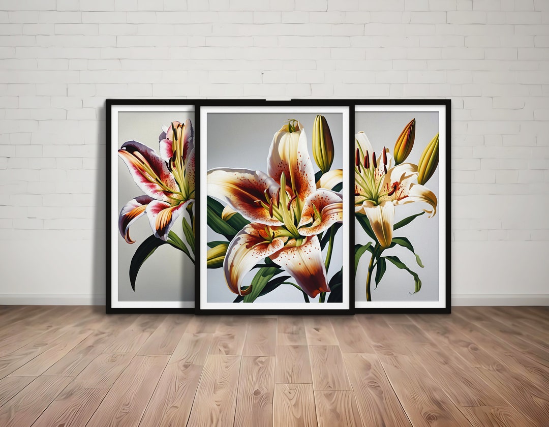 Lily Wall Art Prints, Set of 3 Prints, Oil Painted Lily Prints, Lilies ...