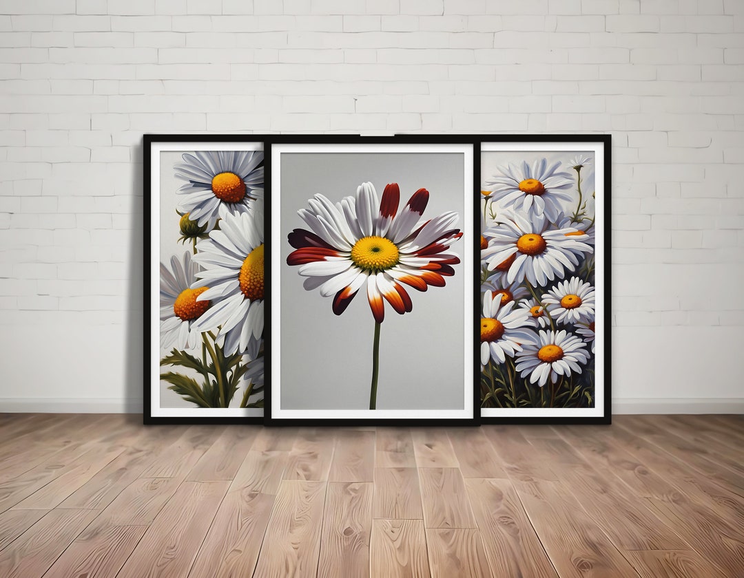 Daisy Wall Art Prints, Set of 3 Prints, Oil Painted Daisy Prints ...