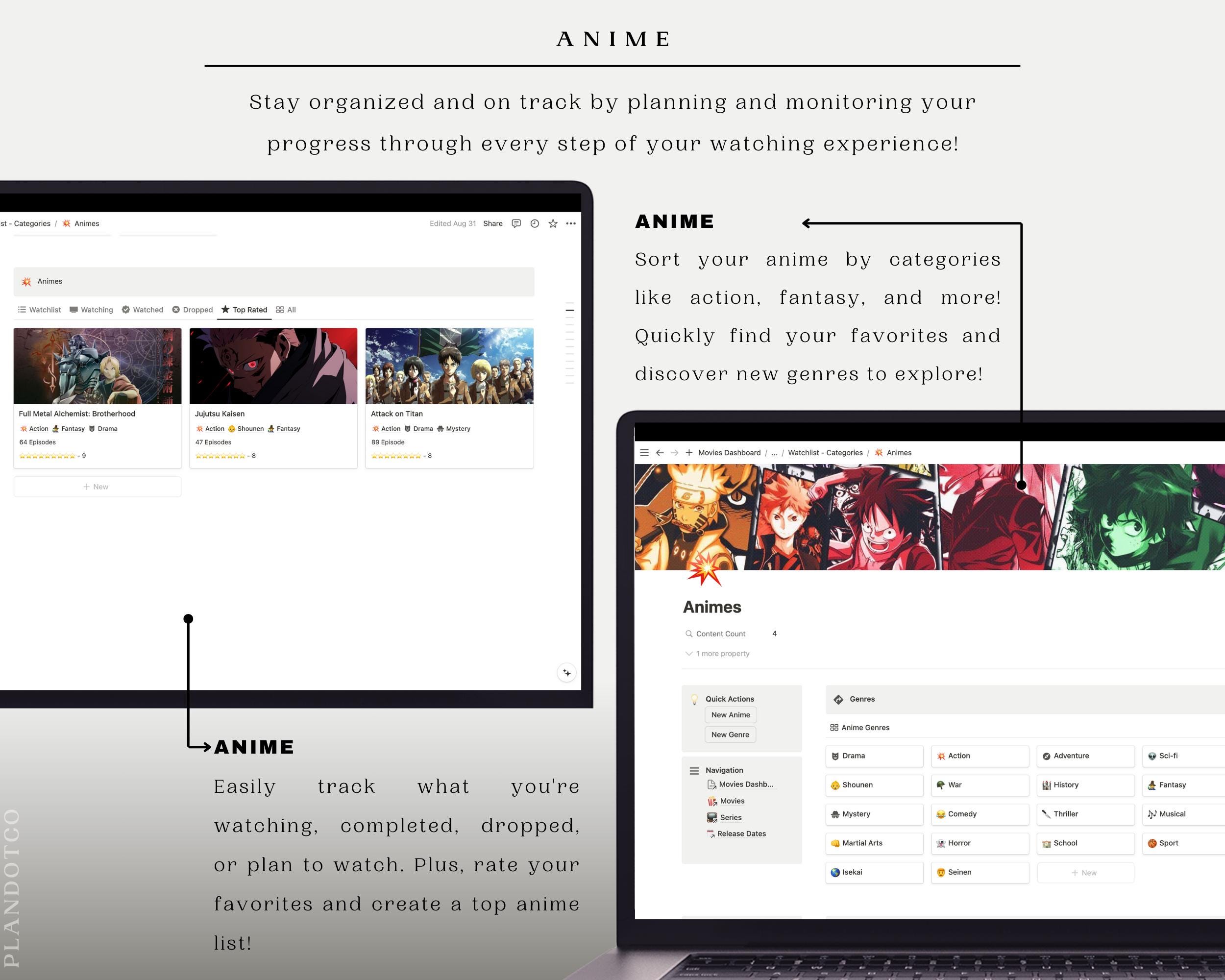 Movies & TV Shows Dashboard | Notion Watchlist Tracker for Genres, Goal ...