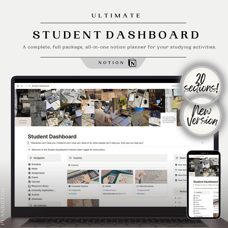 Student Dashboard Notion Template Academic Planner School, College ...