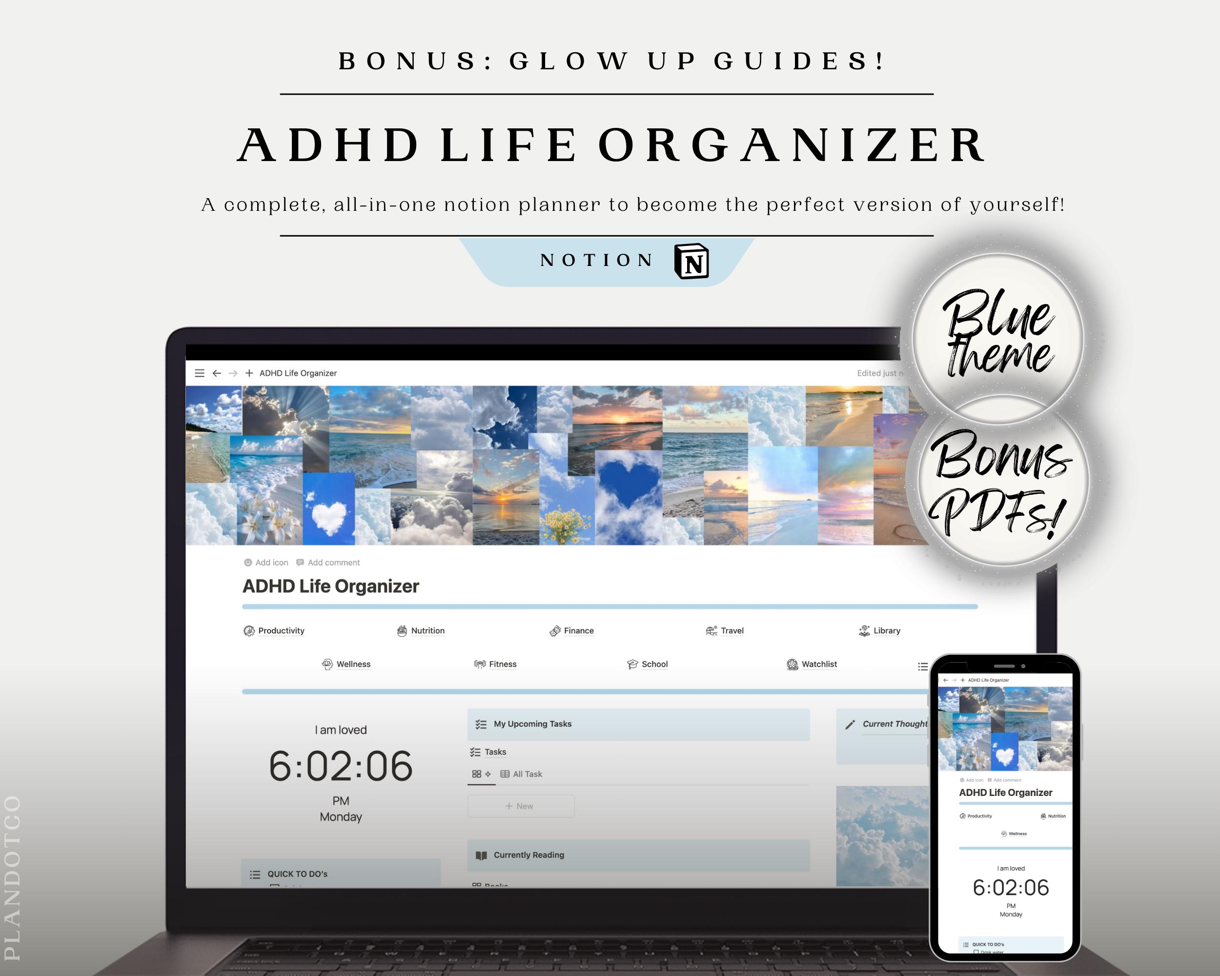 ADHD Life Organizer Ultimate Notion Planner for Focus, Wellness ...