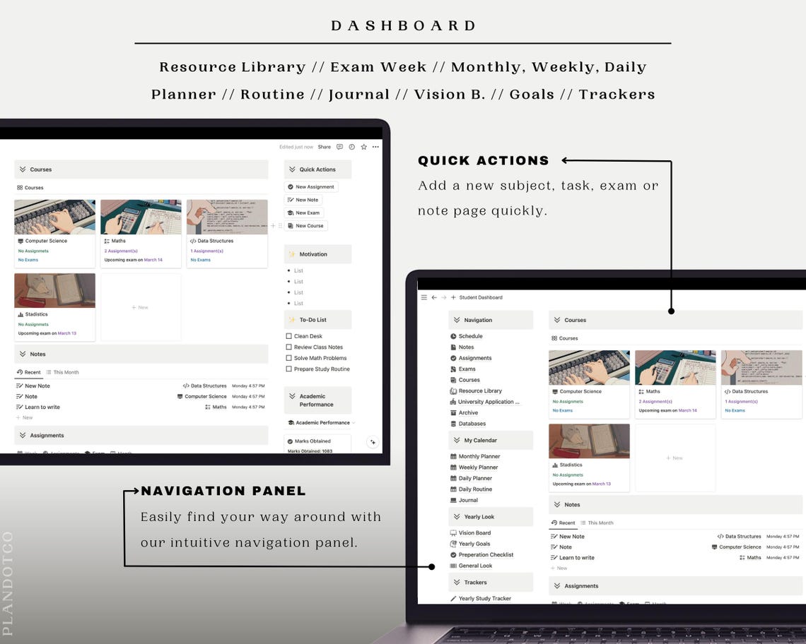 Student Dashboard | College & High School, Notion Academic Planner for ...