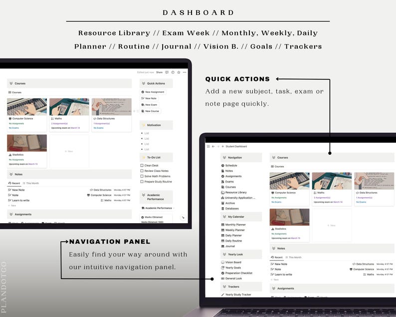 Student Dashboard | College & High School, Notion Academic Planner for ...