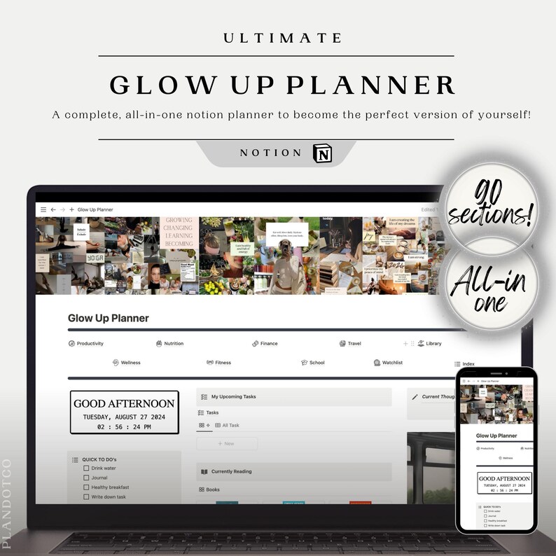 Glow up Planner Notion Template Productivity, Wellness, Fitness ...