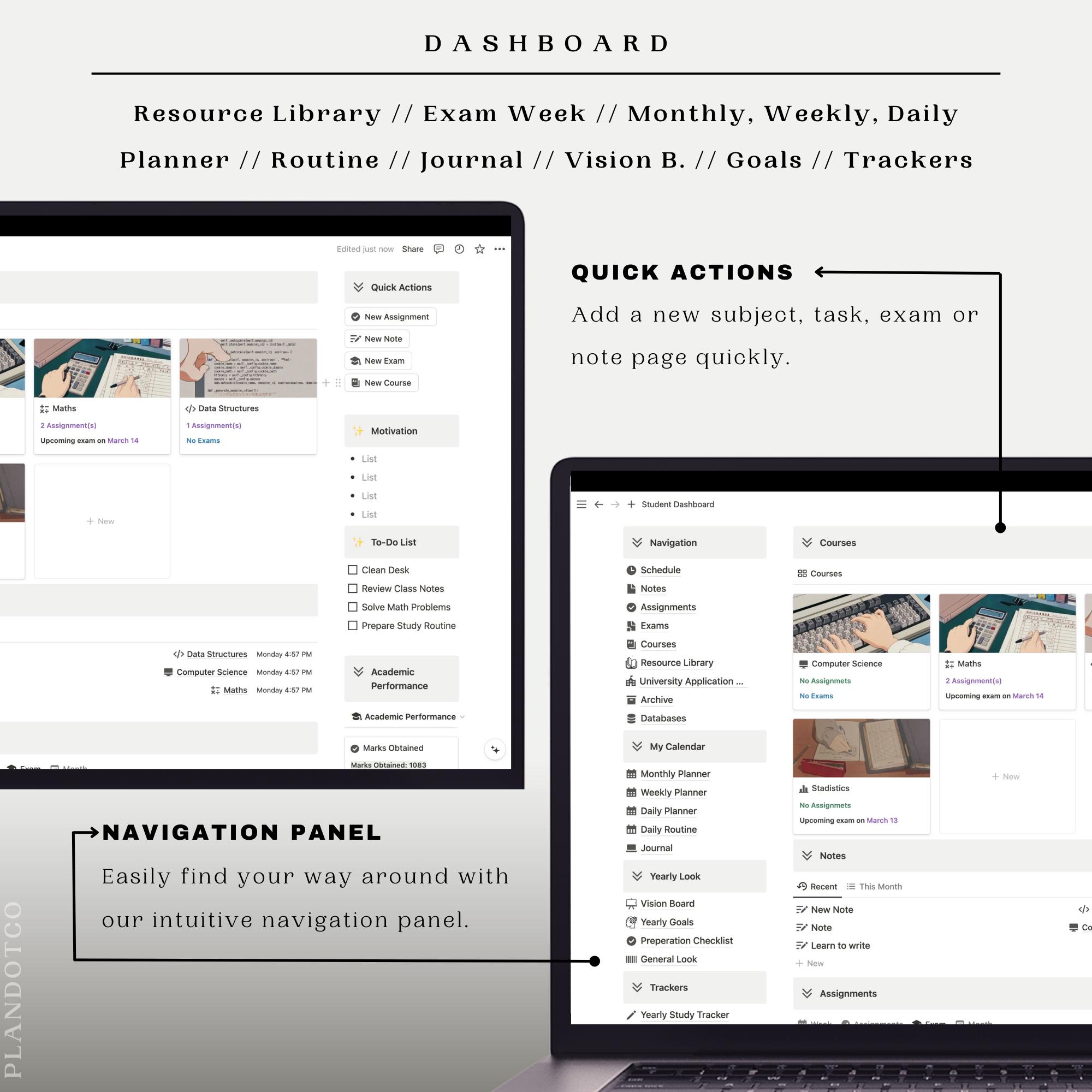 Student Dashboard Notion Template Academic Planner School, College ...