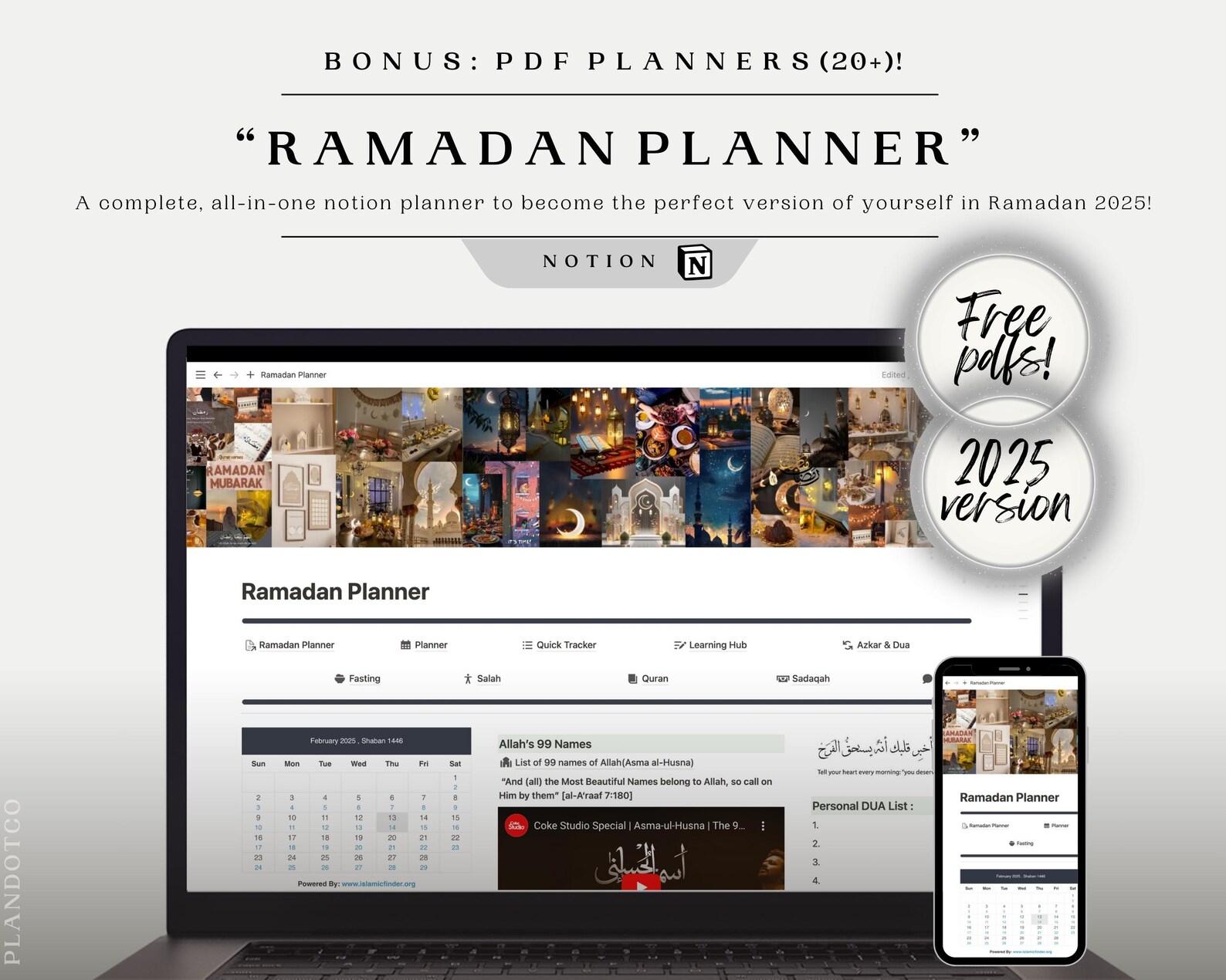 Ramadan Planner 2025 Digital Notion Template for Fasting Schedule, Prayer Times, Meal Plans ...