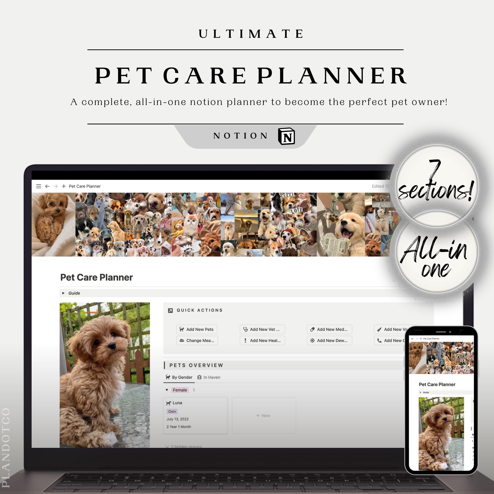Complete Pet Care Planner | Notion Template for Feeding, Health ...