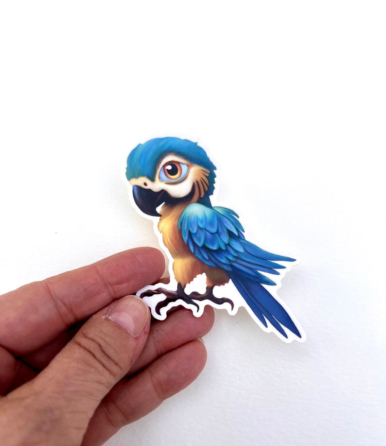 Blue and Gold Macaw Matte Vinyl Sticker, Original Art Sticker, Macaw ...