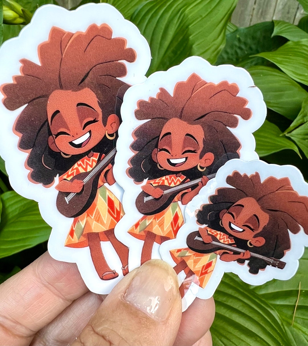 Cute Girl Playing Ukulele Colorful Music Decal, Cute Holographic ...