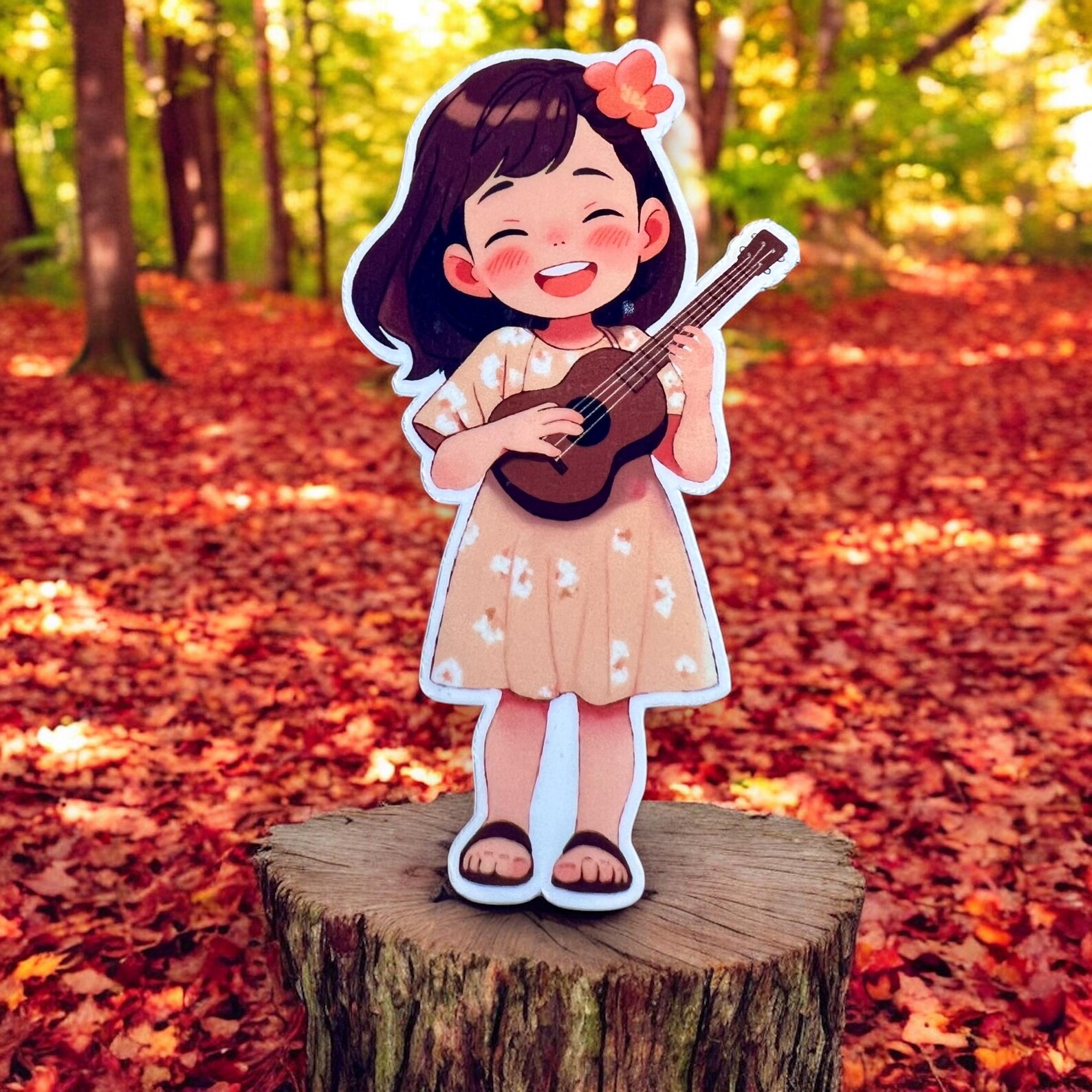Adorable Young Girl Playing Ukulele | Colorful Music Decal, Cute ...