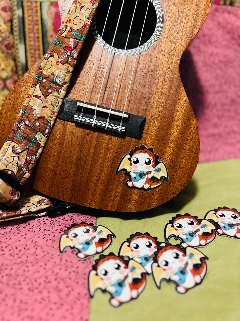 Adorable Ukulele Dragon Gloss Vinyl Sticker, Ukulele Stickers, Ukulele ...