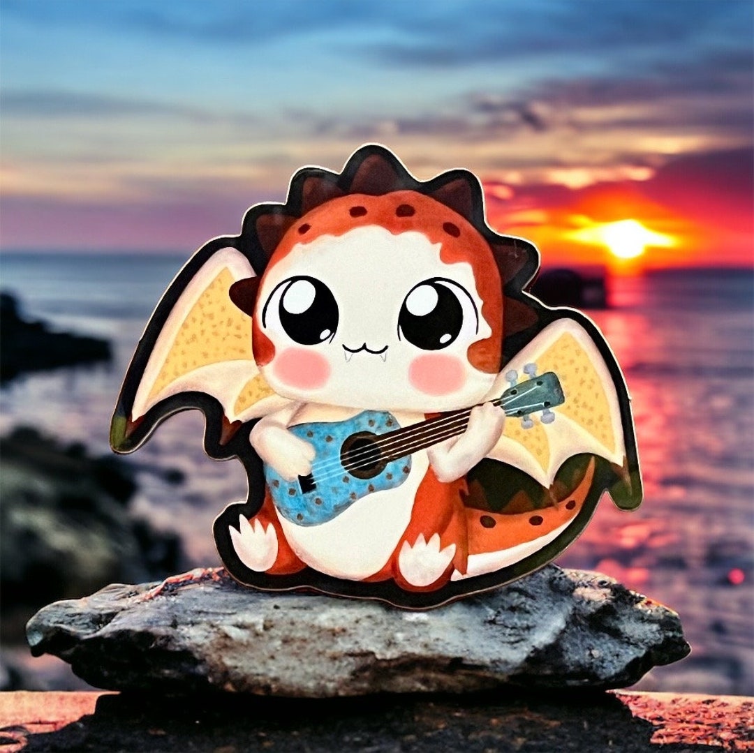 Adorable Ukulele Dragon Gloss Vinyl Sticker, Ukulele Stickers, Ukulele ...