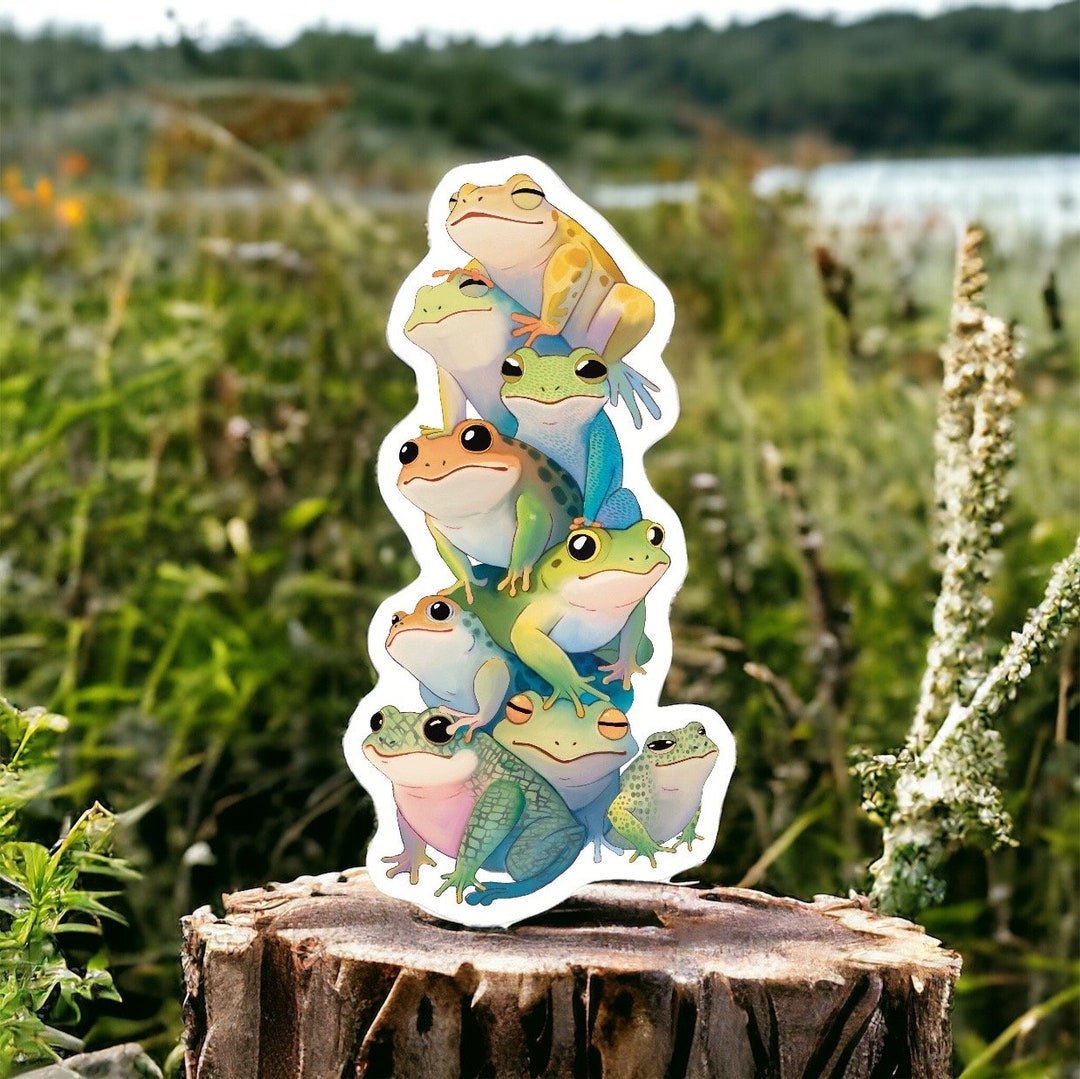 Adorable Frog Pile Vinyl Decal - Colorful Amphibian Sticker for Laptops ...