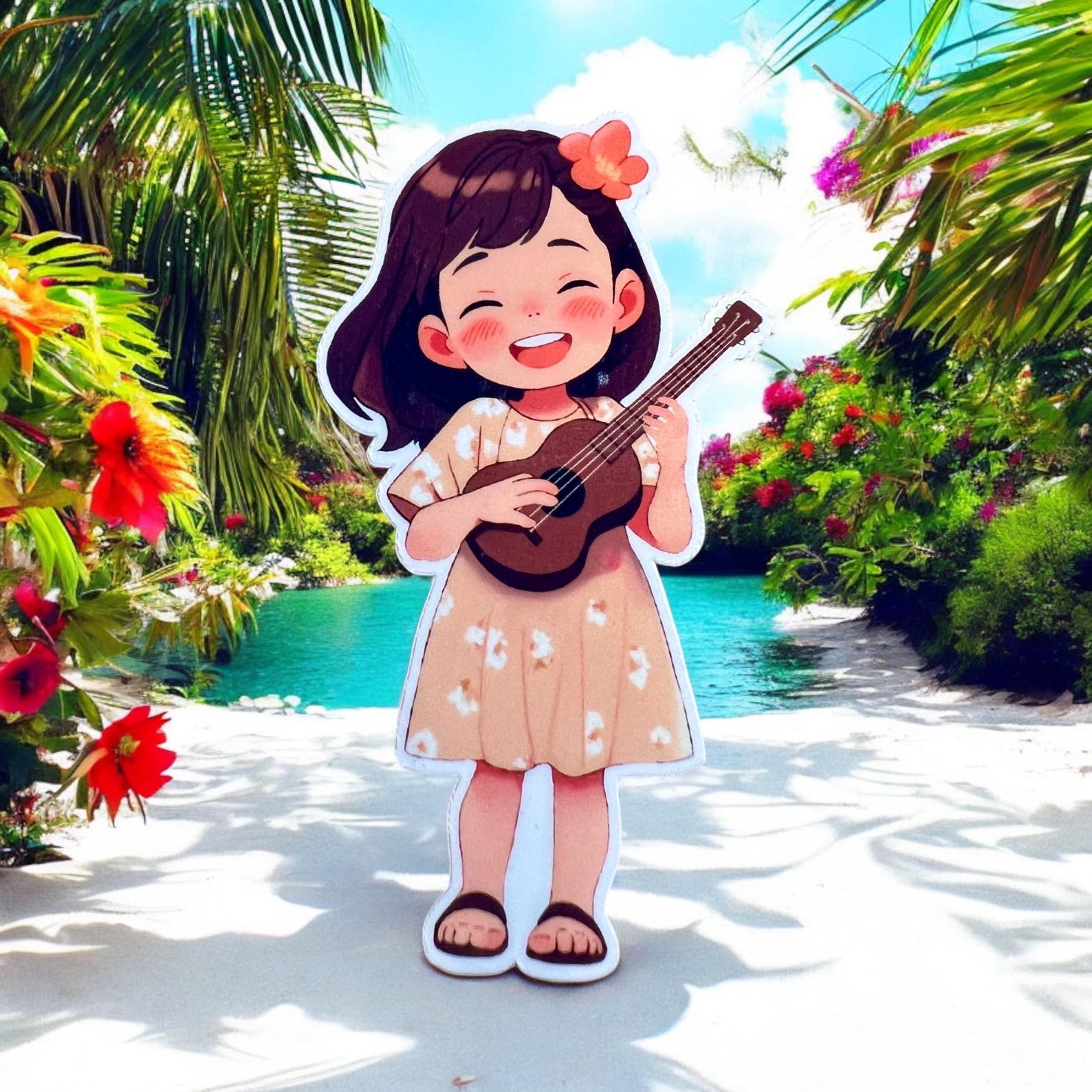 Adorable Young Girl Playing Ukulele | Colorful Music Decal, Cute ...