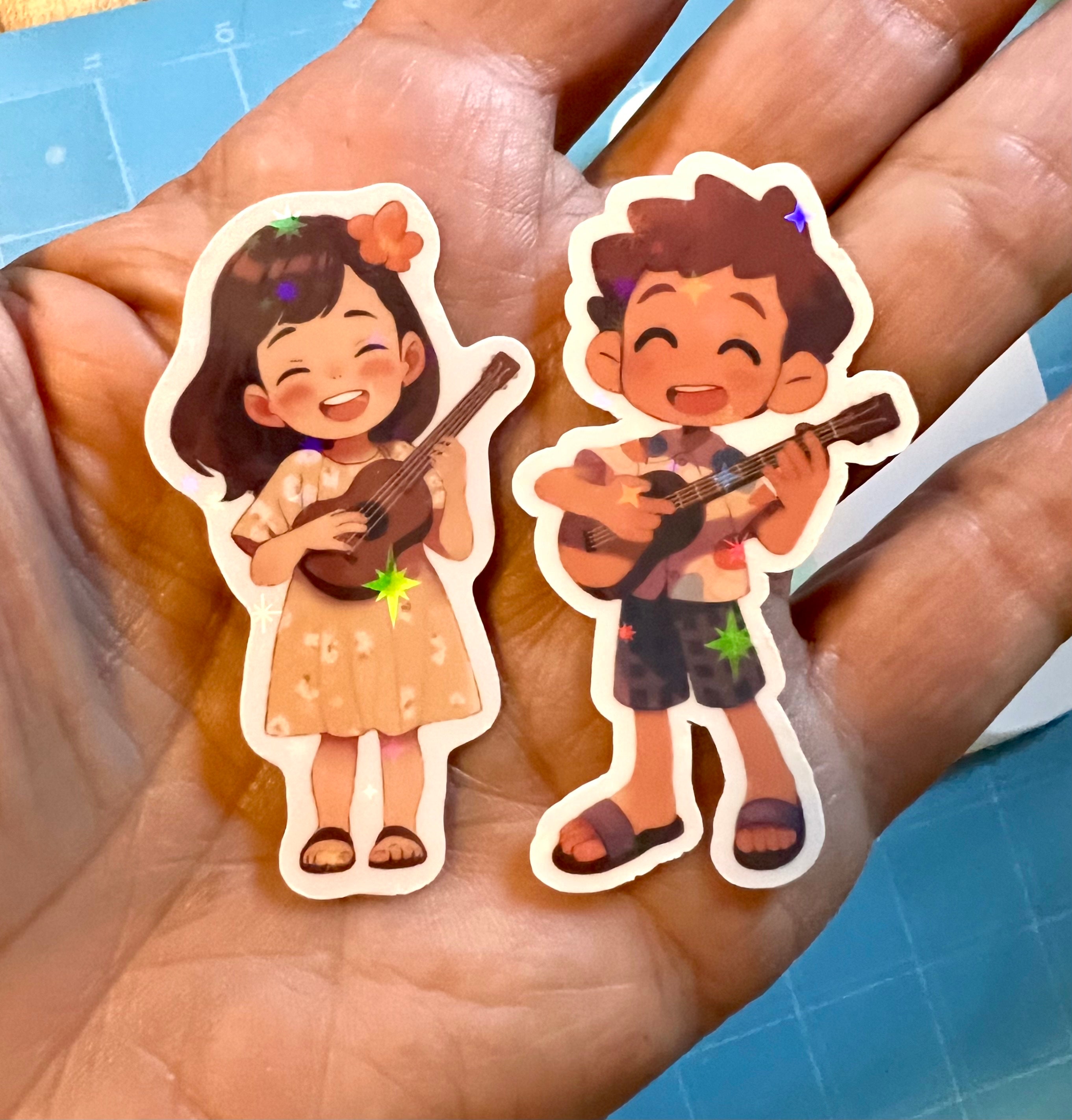 Cute Young Girl Playing Ukulele Colorful Music Decal, Cute Holographic ...