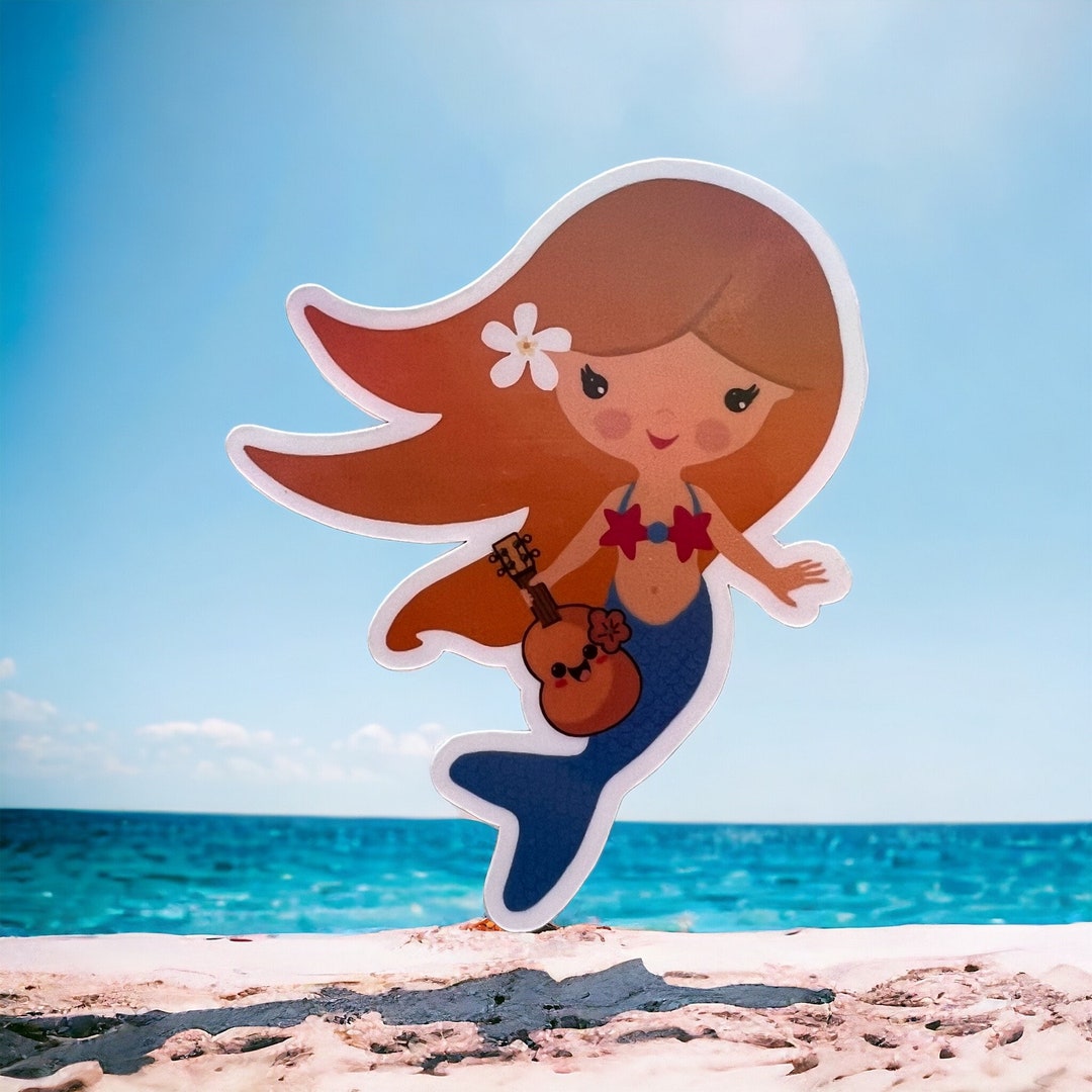 Little Mermaid Ukulele Ocean Themed Vinyl Decal - Waterproof Under the ...