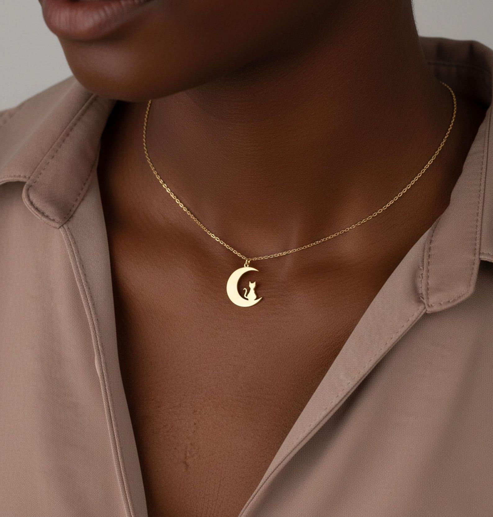 Cat Moon Necklace: Gold Lunar Cat Pendant, Pet Memorial Jewelry ...