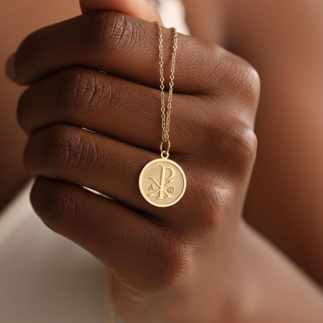 Chi Rho Necklace: Gold Greek Orthodox Jewelry, Constantine Monogram ...