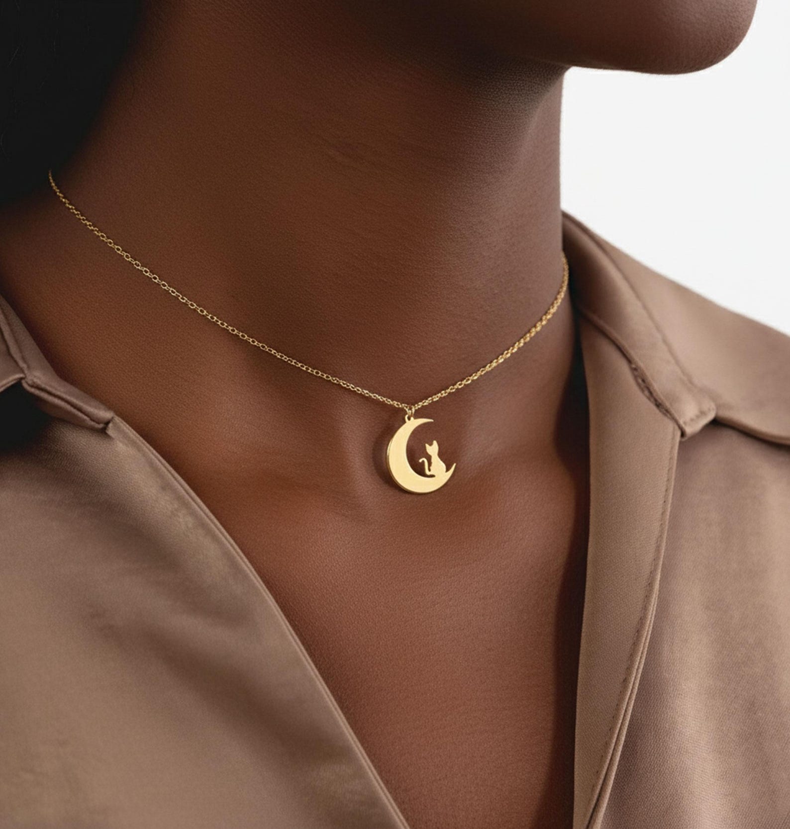 Cat Moon Necklace: Gold Lunar Cat Pendant, Pet Memorial Jewelry ...