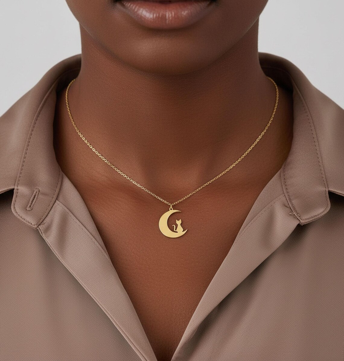 Cat Moon Necklace: Gold Lunar Cat Pendant, Pet Memorial Jewelry ...