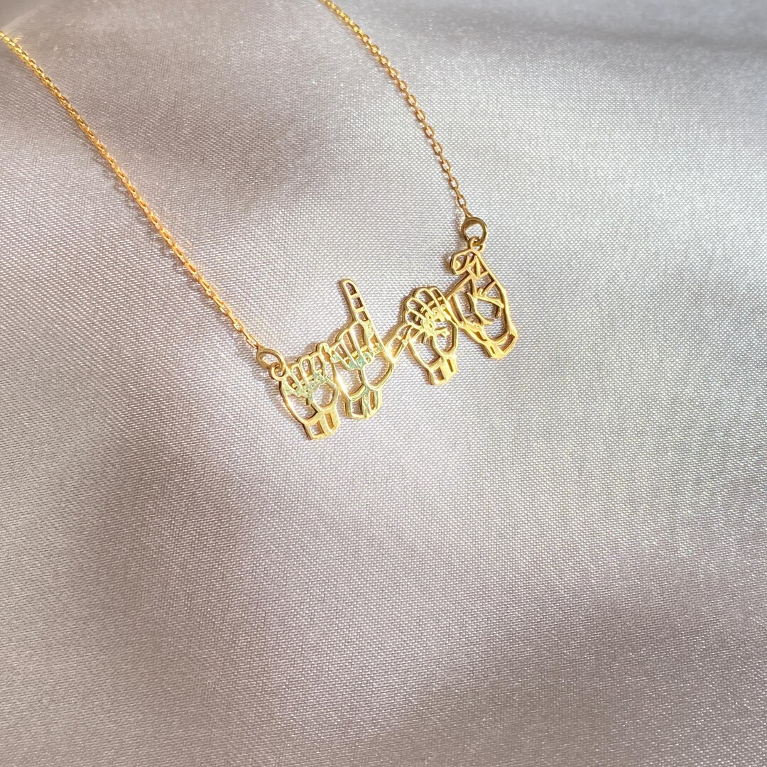 14K Gold Custom Sign Language Name Necklace, Personalized ASL Jewelry ...