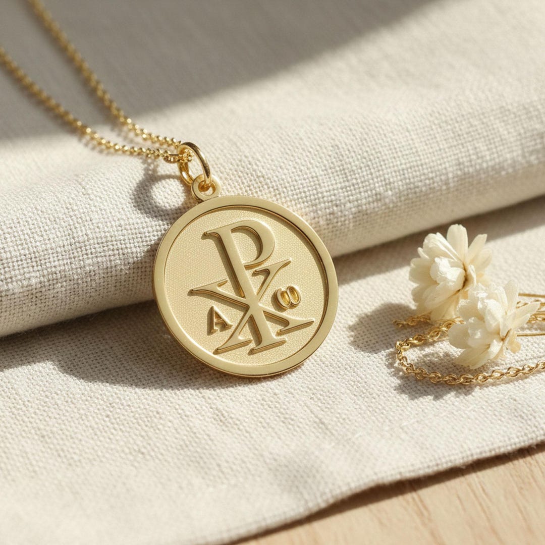 Chi Rho Necklace: Gold Greek Orthodox Jewelry, Constantine Monogram ...