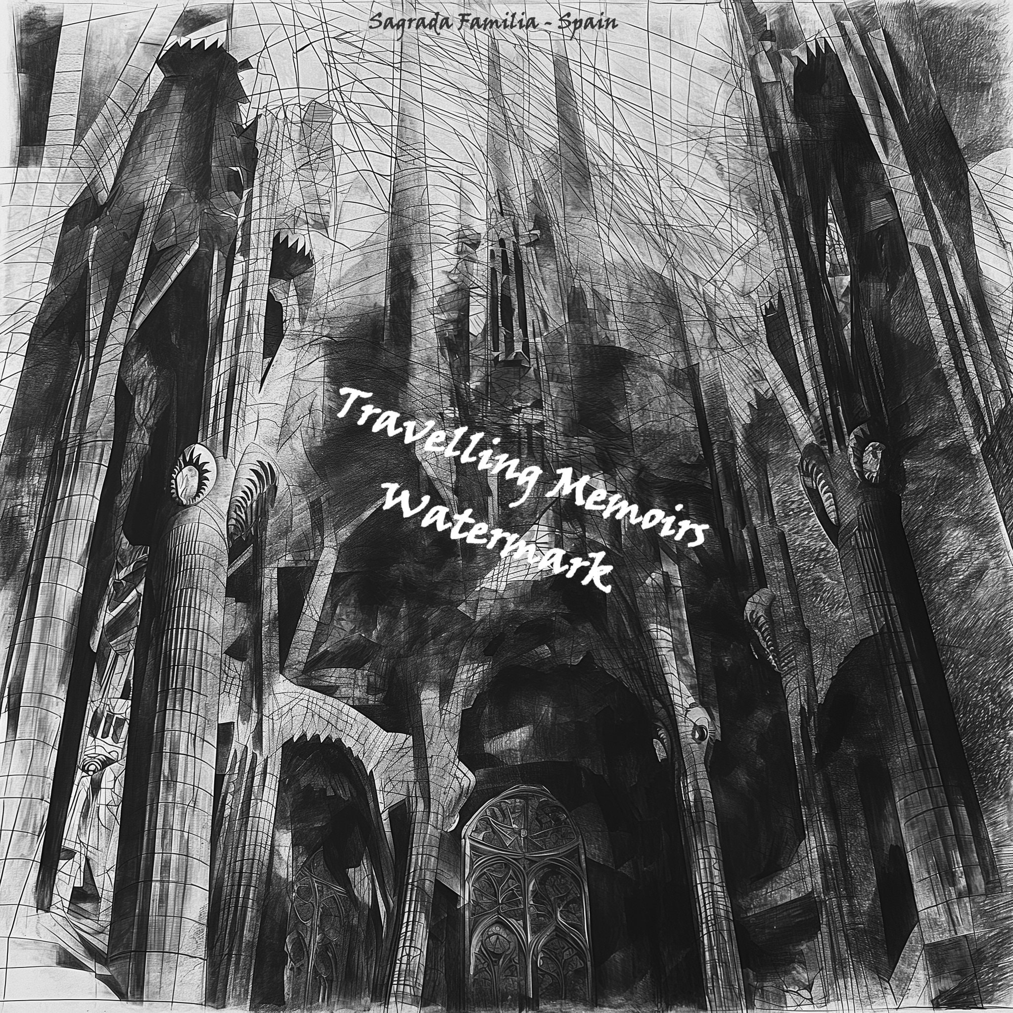 Digital Poster of Sagrada Familia in Spain Using Charcoal Hatching ...
