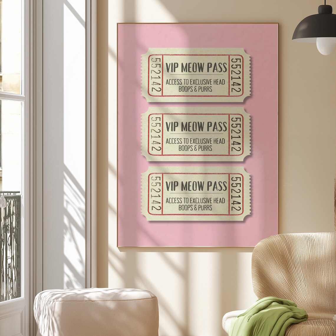 VIP Meow Pass Cat Raffle Ticket Poster, Pink Vintage Retro Print ...