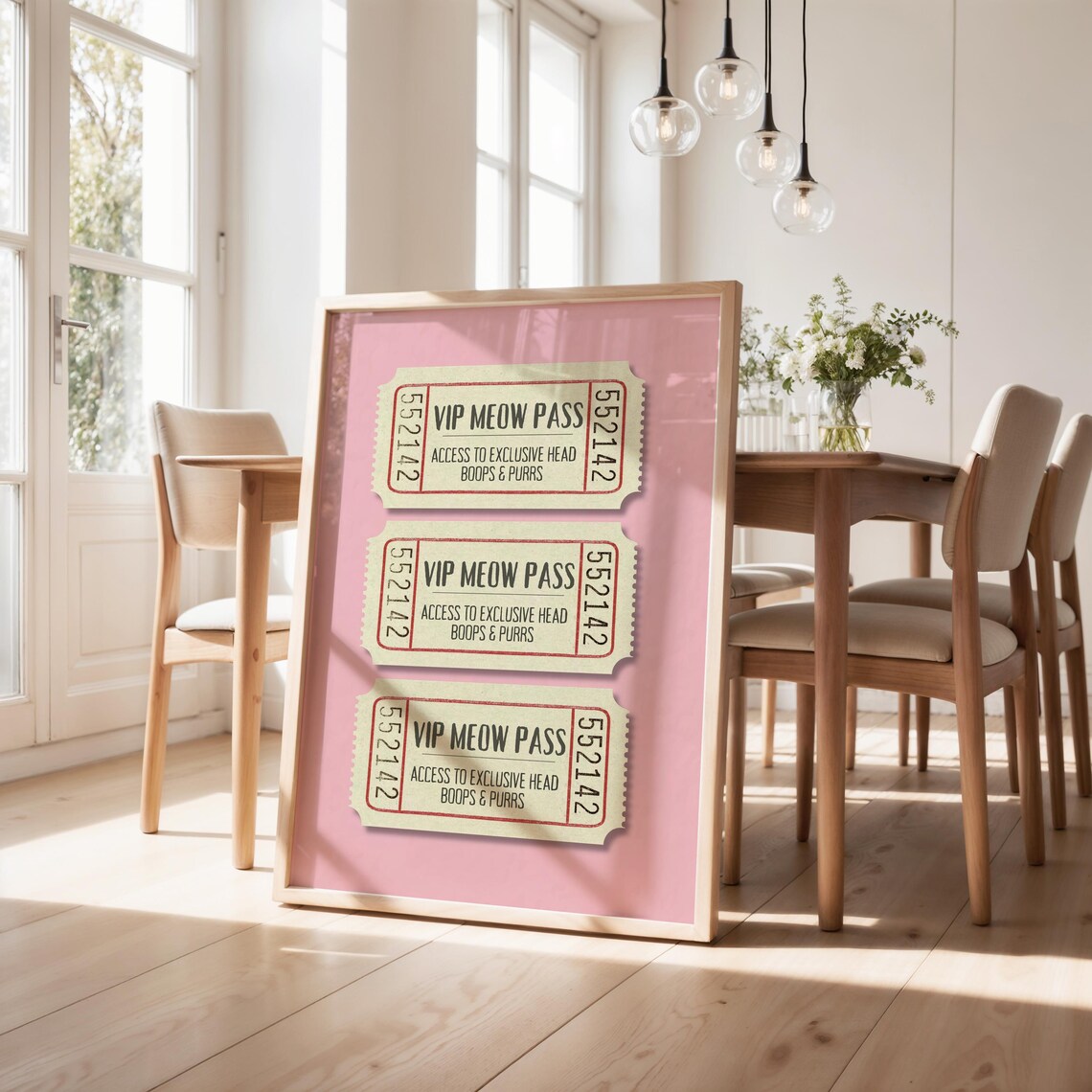 VIP Meow Pass Cat Raffle Ticket Poster, Pink Vintage Retro Print ...