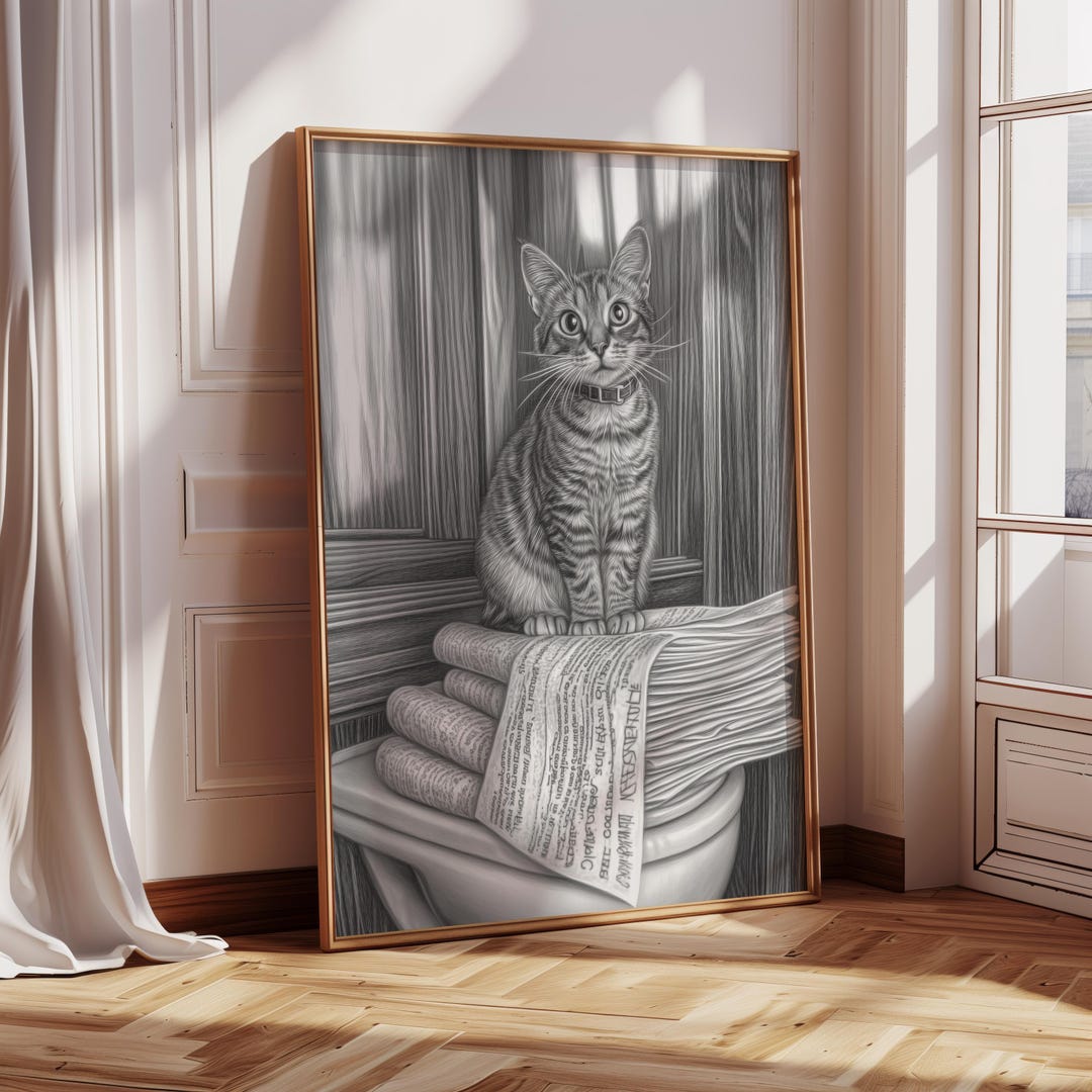 Black and White Tabby Cat Poster, Farmhouse Decor - Vintage Print ...