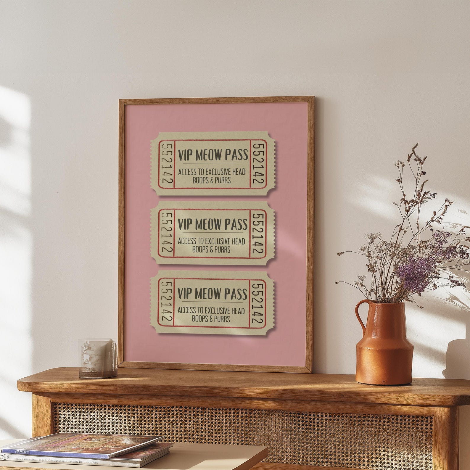 VIP Meow Pass Cat Raffle Ticket Poster, Pink Vintage Retro Print ...