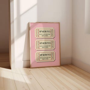 VIP Meow Pass Cat Raffle Ticket Poster, Pink Vintage Retro Print ...
