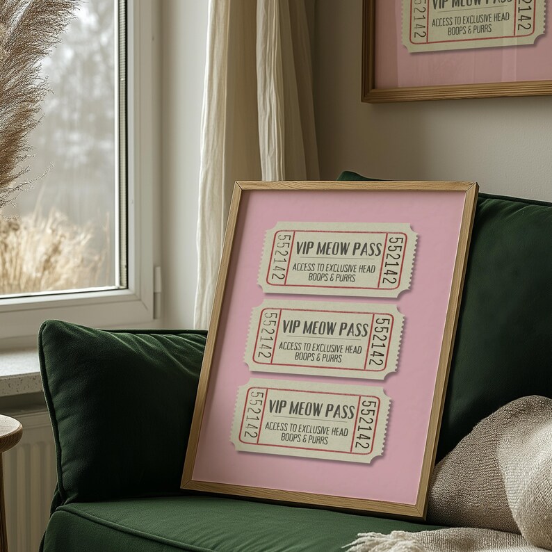 VIP Meow Pass Cat Raffle Ticket Poster, Pink Vintage Retro Print ...