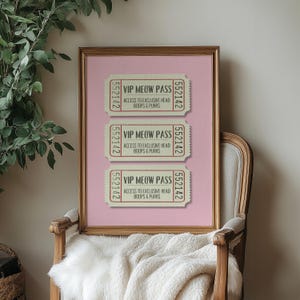 VIP Meow Pass Cat Raffle Ticket Poster, Pink Vintage Retro Print ...