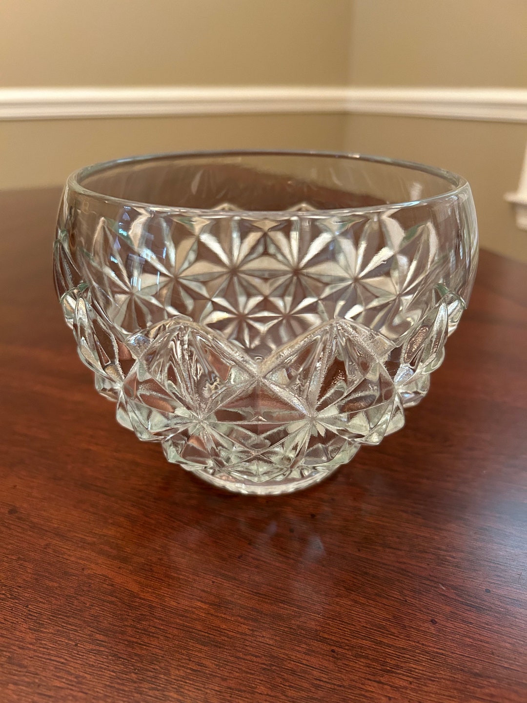 Vintage Diamond Cut Glass Bowl - Etsy