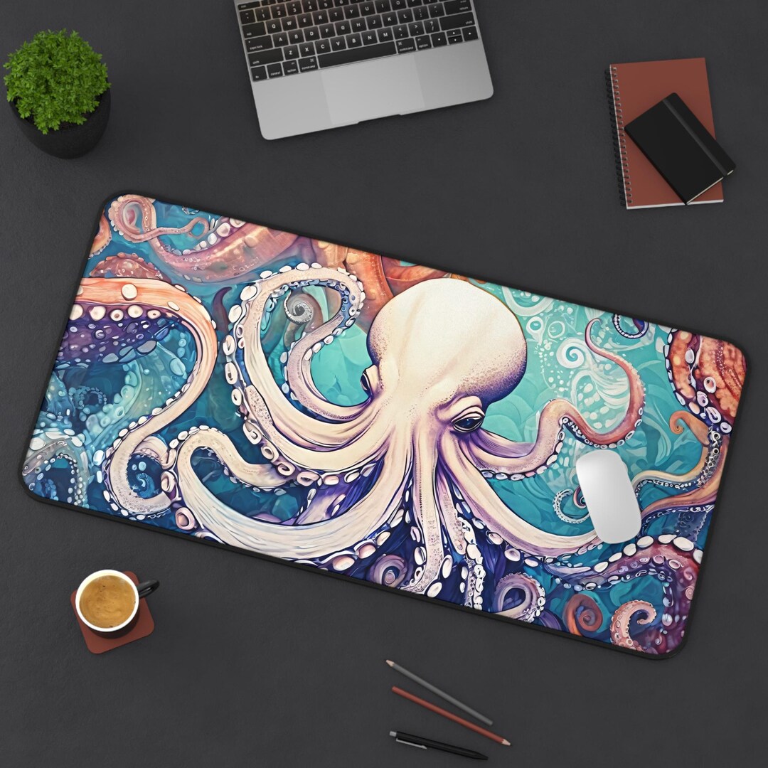 White Octopus Desk Mat, Ocean Desk Mat, Mouse Pad XXL, Desk Decoration ...
