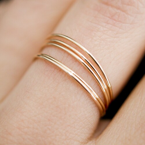 Ultra Thin Lined Set of 2 Stacking Rings 14K Gold Fill 14K - Etsy