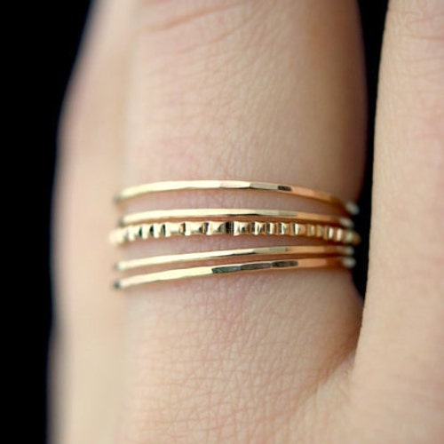 Ultra Thin Lined Set of 2 Stacking Rings 14K Gold Fill 14K - Etsy