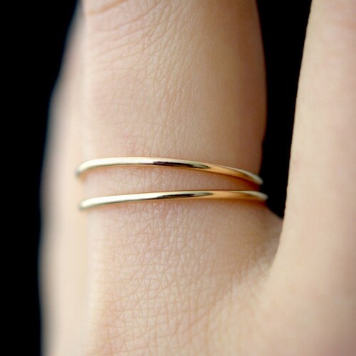Ultra Thin Lined Set of 2 Stacking Rings 14K Gold Fill 14K - Etsy