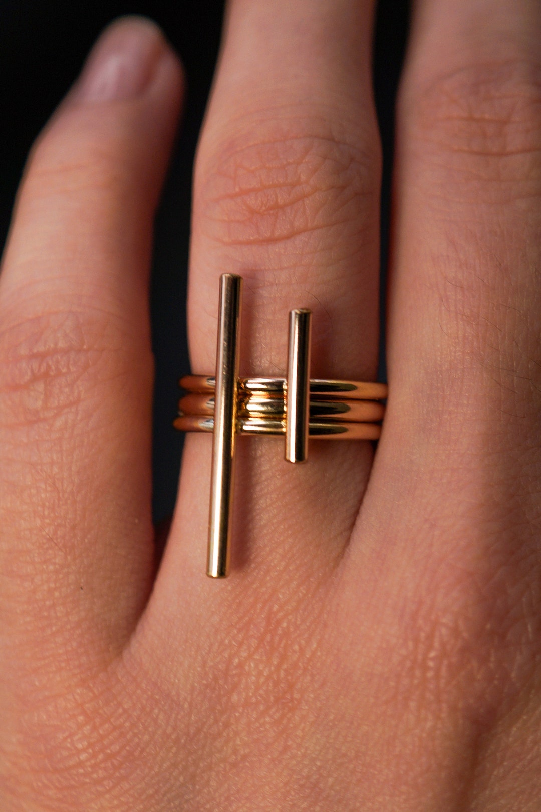 Double Bar Ring Set of 3 | 14K Gold Fill, Rose Gold, Sterling Silver ...