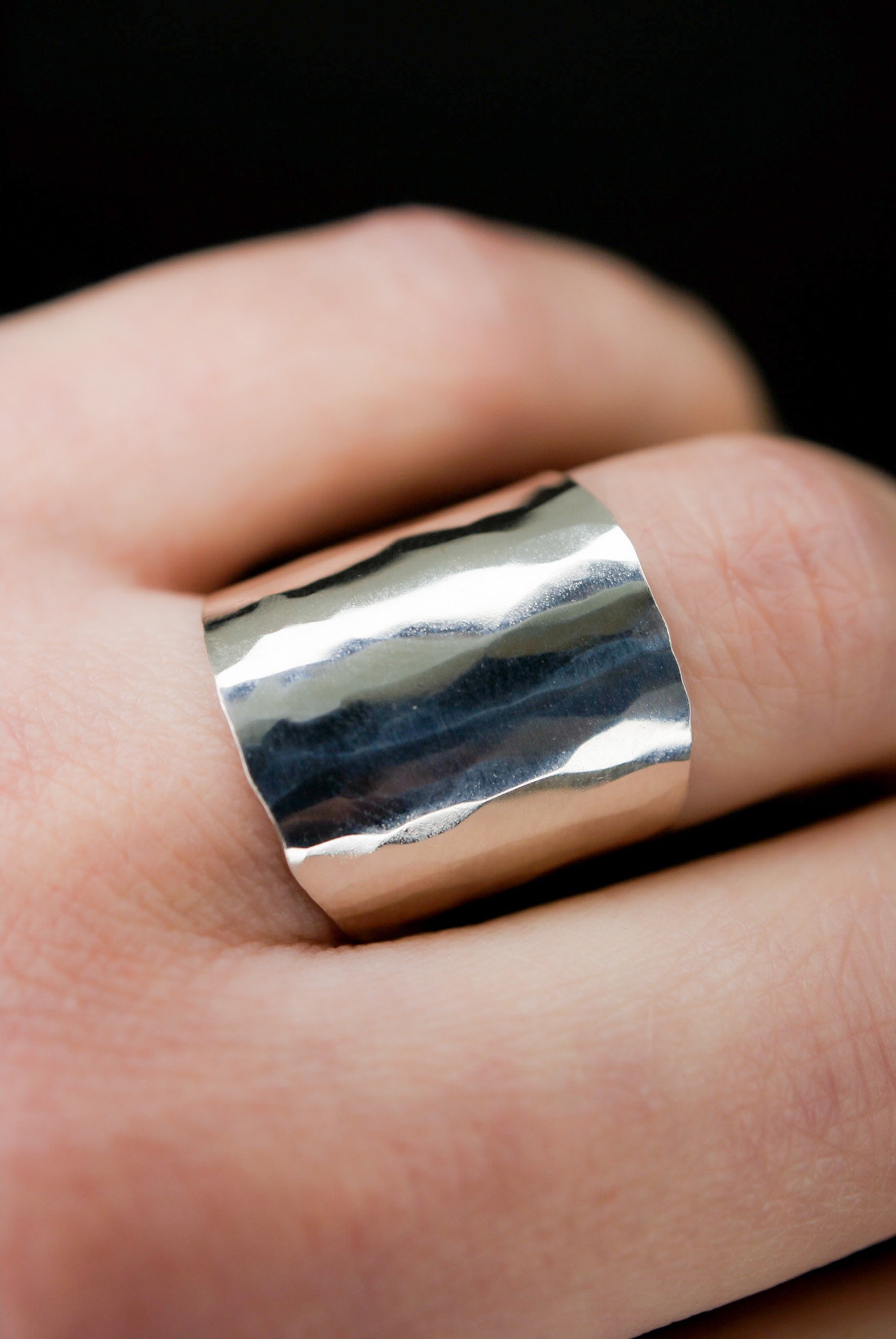 Small Rounded Shield Ring in Sterling Silver Hammered Silver | Etsy