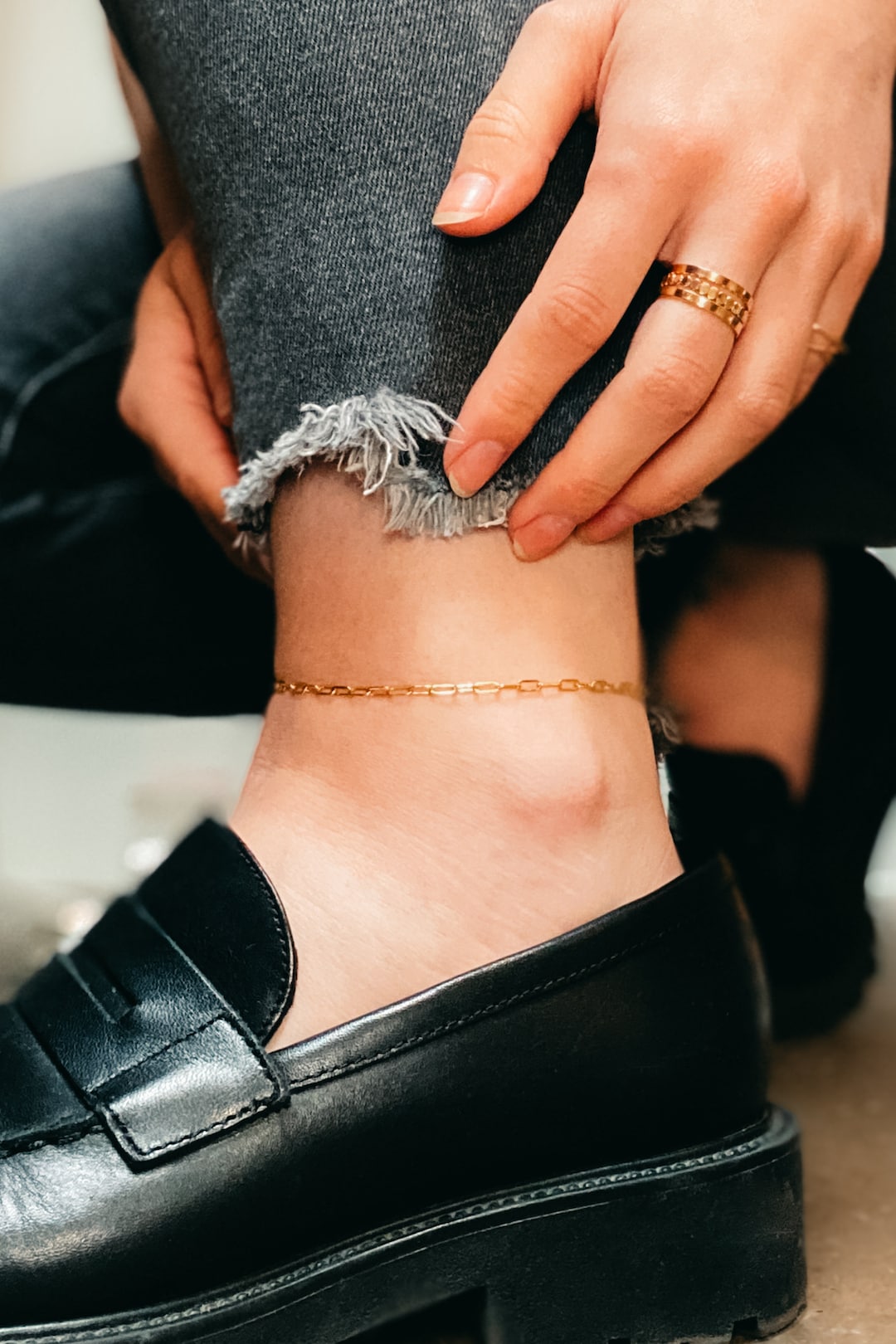 Paperclip Chain Anklet, 90s Rectangle in 14K Gold-fill, Rose Gold, or ...