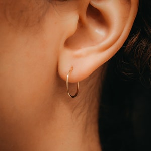 Single Huggie Hoop SOLID 14K Gold, Rose Gold, White Gold, Tiny Earring ...